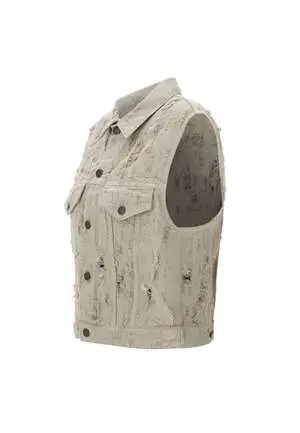 HAIKURE Ryder Bull Destroy Denim Vest - Grey