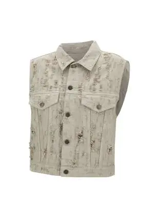 HAIKURE Ryder Bull Destroy Denim Vest - Grey