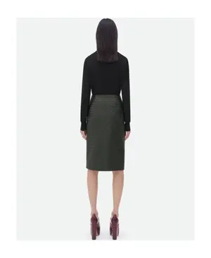 Bottega Veneta Intrecciato Leather Pencil Skirt - Black