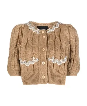 Simone Rocha Cable-knit Cropped Cardigan With Embellishments