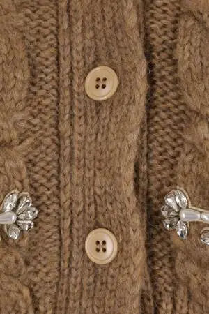 Simone Rocha Cable-knit Cropped Cardigan With Embellishments