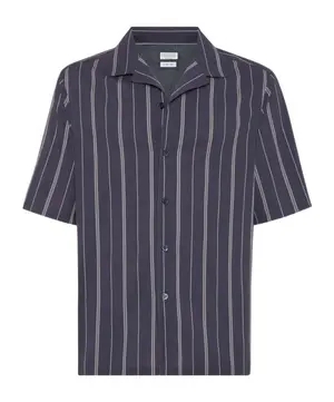 Brunello Cucinelli Striped Short-sleeved Shirt - Blue