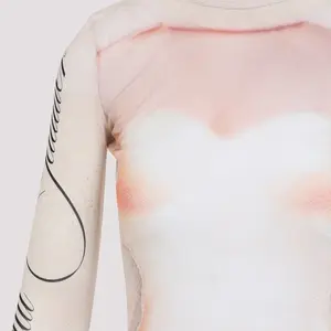 JEAN PAUL GAULTIER Mesh Tattoo Print Long Sleeve Top