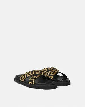 Versace Greca Embellished Open-toe Slides