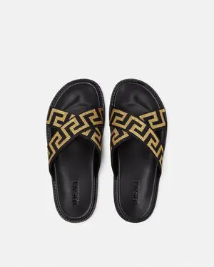 Versace Greca Embellished Open-toe Slides