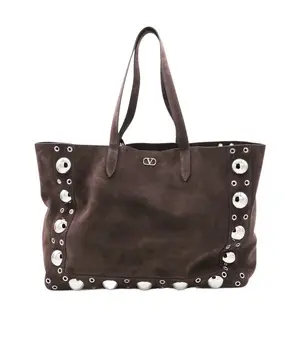 Valentino Garavani Large Suede Shopping Bag With Ball Stud Embellishments