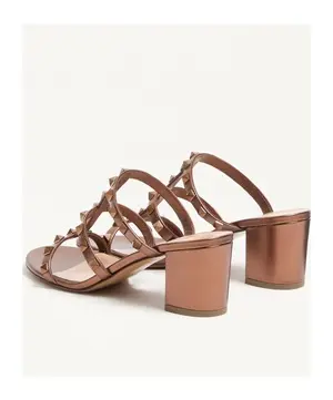 Valentino Garavani Rockstud Metallic Calfskin Leather Slide Sandal - Brown