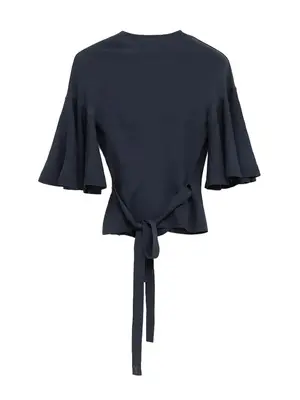 Jacquemus Knit Top With V-neck And Ruffled Cuffs - Navy Blue