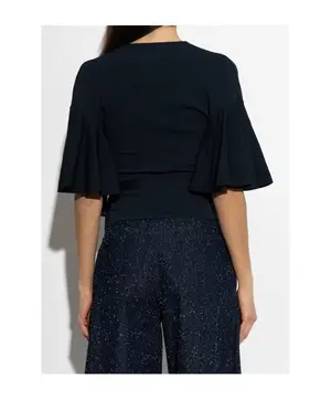 Jacquemus Knit Top With V-neck And Ruffled Cuffs - Navy Blue