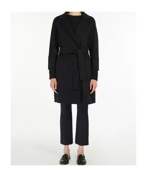 Max Mara Arona Belted Long-sleeved Coat - Midnight Blue