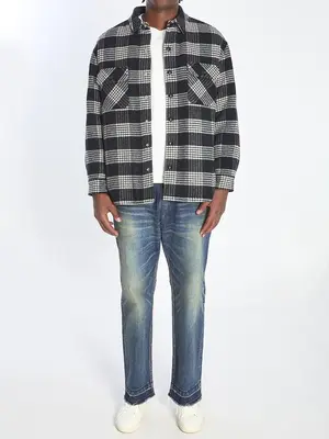 Celine Quilted Overshirt In Checked Wool