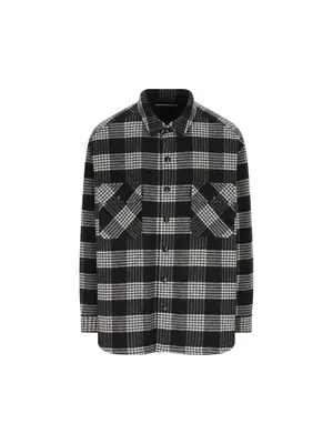 Celine Quilted Overshirt In Checked Wool - Black
