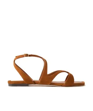 JIMMY CHOO Ayla Flat Sandals With Buckled Ankle Strap - Brown