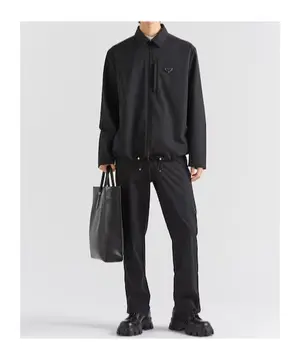 Prada Cropped Tailored Trousers With Logo Plaque