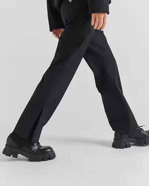 Prada Cropped Tailored Trousers With Logo Plaque