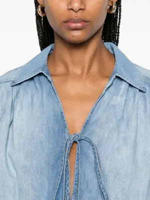 Pinko Front-tied V-neck Denim Blouse