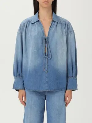 Pinko Front-tied V-neck Denim Blouse