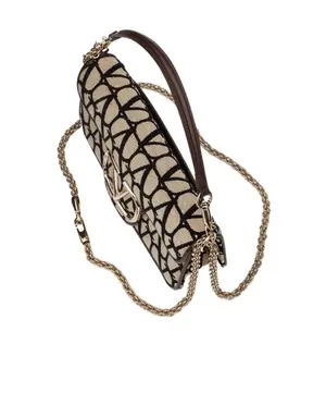 Valentino Garavani Monogram Logo Plaque Shoulder Bag - Beige/black
