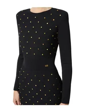Elisabetta Franchi Diamond Pattern Knit Mini Dress - Black