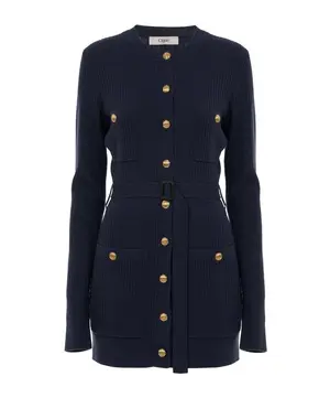 Chloé Long-sleeved Knitted Midi Dress With Gold Military Buttons