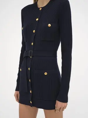 Chloé Long-sleeved Knitted Midi Dress With Gold Military Buttons