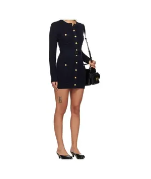 Chloé Long-sleeved Knitted Midi Dress With Gold Military Buttons