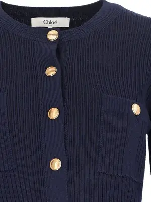Chloé Long-sleeved Knitted Midi Dress With Gold Military Buttons