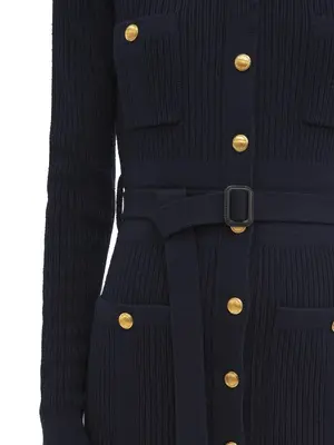 Chloé Long-sleeved Knitted Midi Dress With Gold Military Buttons