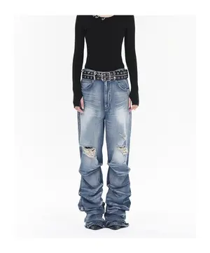 We11Done Denim Trousers With Belt Loops And Distressed Details