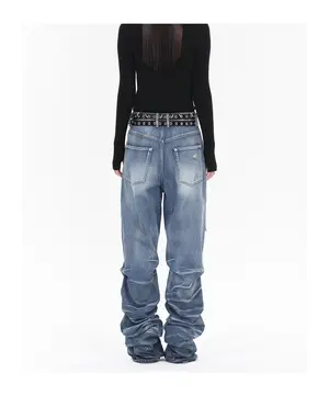 We11Done Denim Trousers With Belt Loops And Distressed Details
