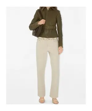 Burberry Logo Patch Straight-leg Jeans - Oatmeal