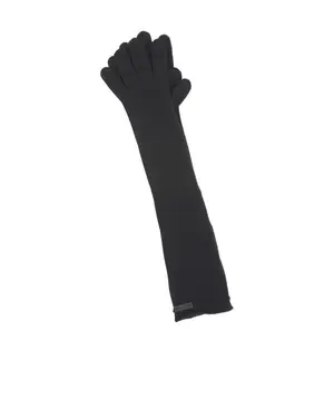 Saint Laurent Ribbed Knit Gloves With Logo Patch - Black