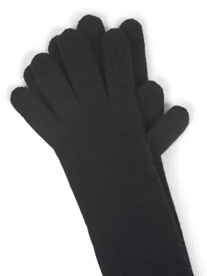 Saint Laurent Ribbed Knit Gloves With Logo Patch