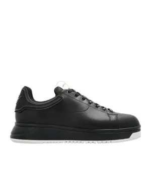 Emporio Armani Round Toe Lace-up Sneakers - Black