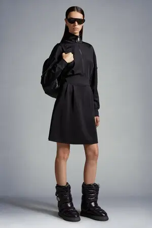 Moncler Triacetate Dress With High Collar And Zipper Neckline
