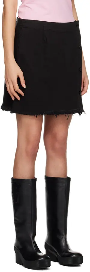 Raf Simons Button Embellished Frayed Hem Denim Mini Skirt