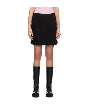 Raf Simons Button Embellished Frayed Hem Denim Mini Skirt
