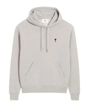 AMI Paris De Coeur Drawstring Hoodie - Heather Ash