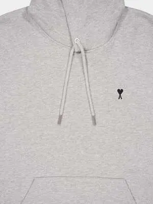 AMI Paris De Coeur Drawstring Hoodie - Heather Ash