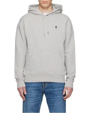 AMI Paris De Coeur Drawstring Hoodie - Heather Ash
