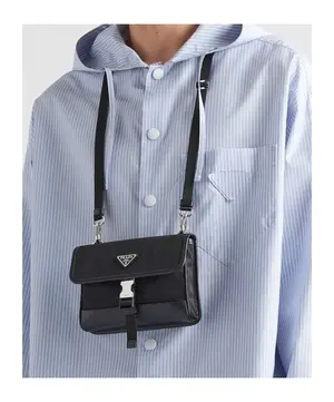 Prada Re-nylon Saffiano Leather Shoulder Bag - Black