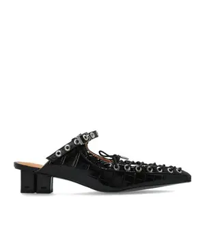 GANNI Lace-up Oleatex Mules - Black