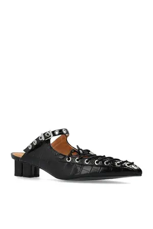 GANNI Lace-up Oleatex Mules - Black