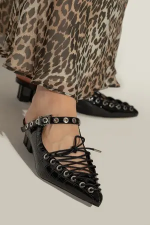 GANNI Lace-up Oleatex Mules - Black