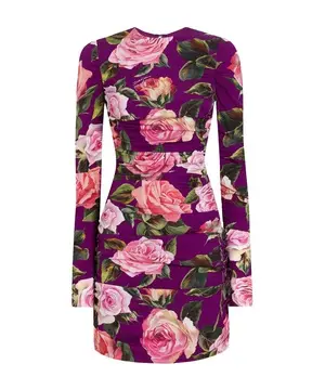 Dolce & Gabbana Floral Print Charmeuse Midi Sheath Dress - Multi-color