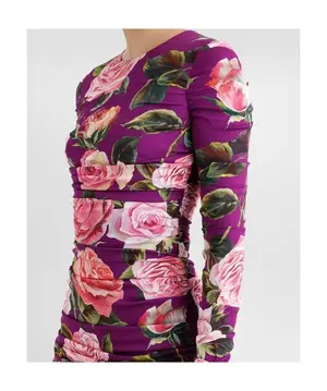 Dolce & Gabbana Floral Print Charmeuse Midi Sheath Dress