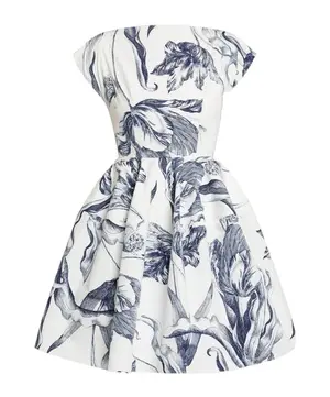 Erdem Short-sleeve Floral-print Mini Dress - White