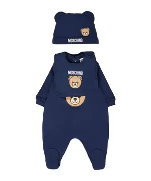 Moschino Teddy Bear Print Babygrow Set With Hat And Bib
