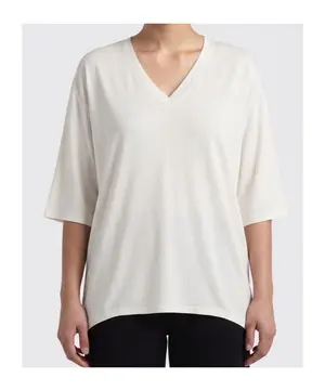 THOM KROM Relaxed V-neck Top With Short Sleeves - White