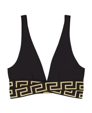 Versace Greca Printed Crossover Bikini Top - Black